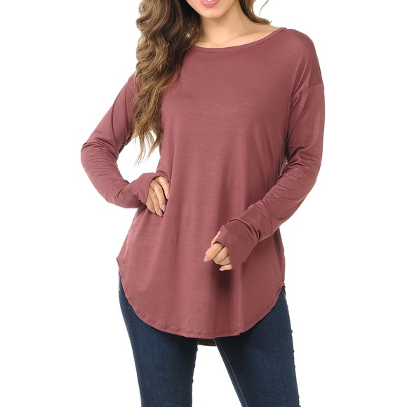 Magic Fit | Tops | Marsala Curved Hem Top With Thumb Hole | Poshmark